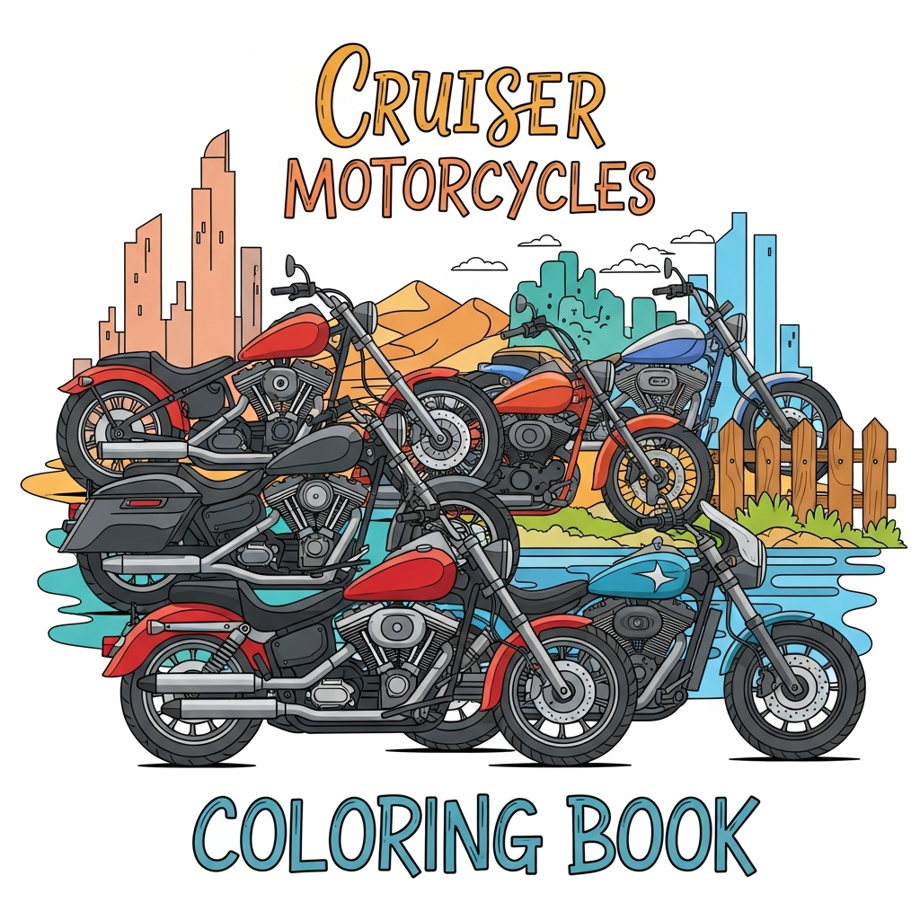 Cruiser Motorcycles - Free Printable Coloring Book